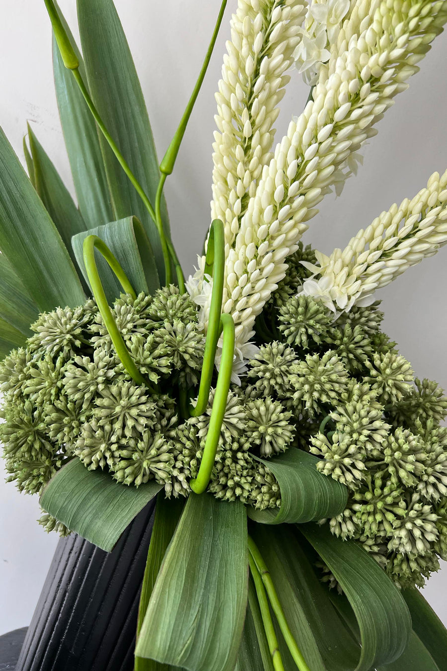 Foxtail Lily and Angelica Stems in Ridged Metal Vases – RTfact Flowers