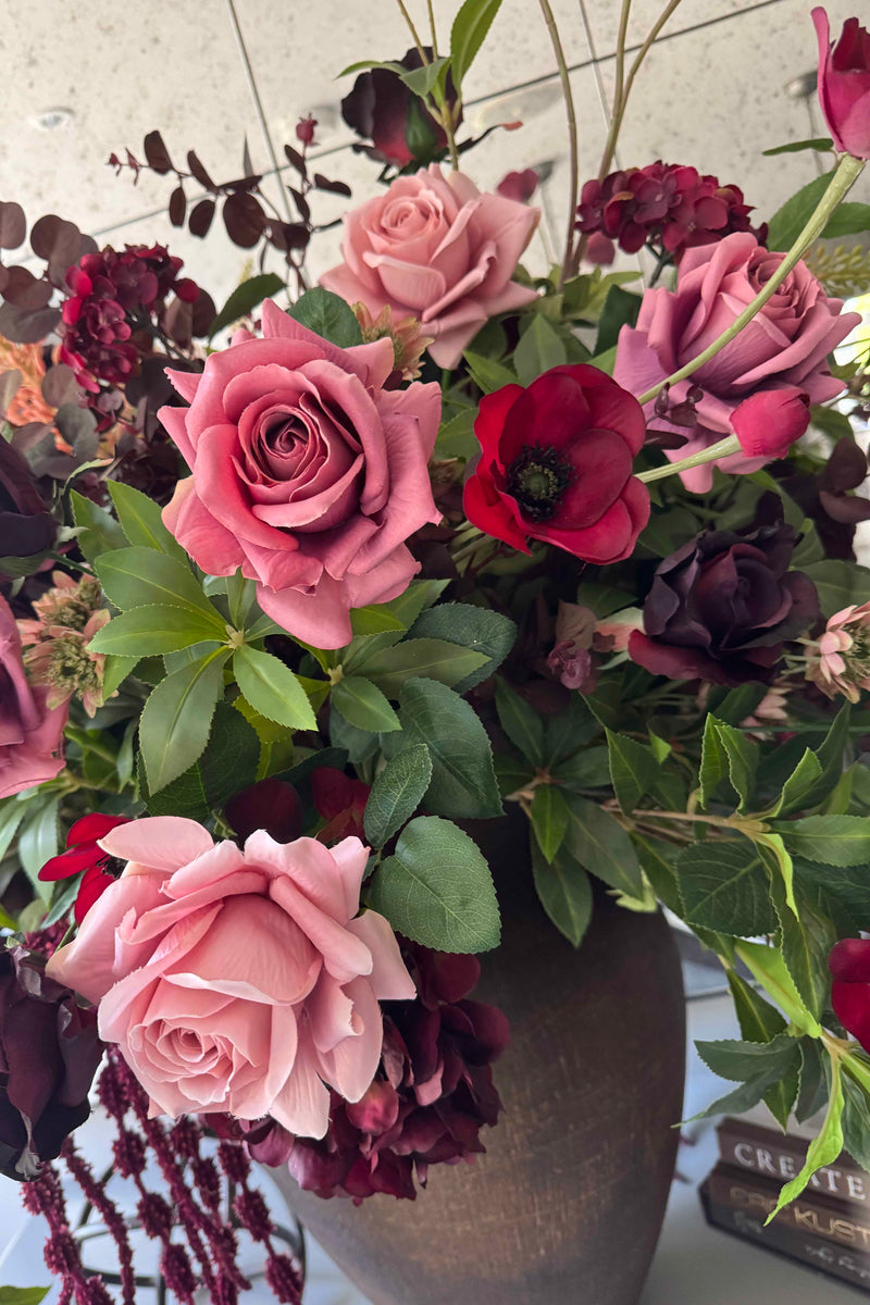 Rose, Anemone and Amaranthus in a Textured Bronze Vase – RTfact Flowers
